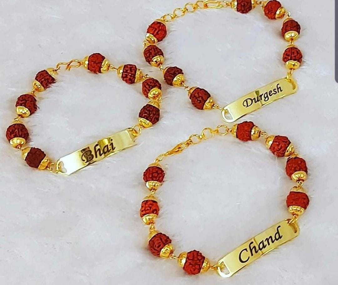 Personalized Rudraksha Beads Rakhi Bracelet – Bhetwale